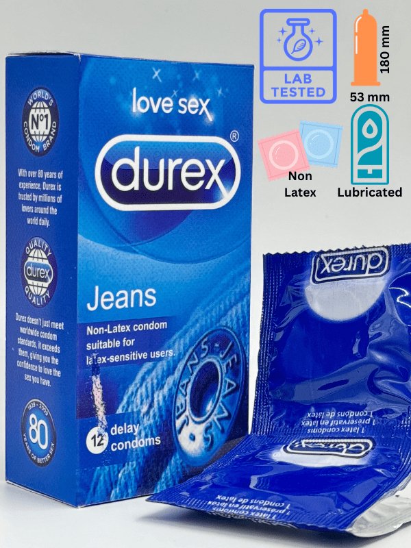 Durex Jeans Condoms - 12 Non-Latex Delay Condoms – www.viga.pk